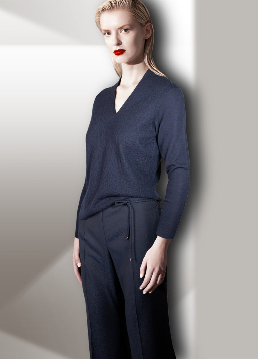 Cashmere Abstract Texture V-Neck Sweater | MARLOWE