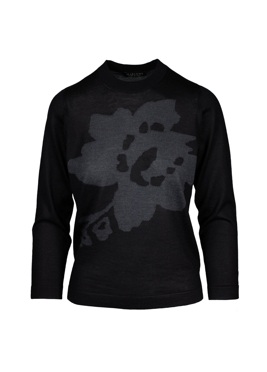 Cashmere Abstract Floral Crew Neck Sweater | MARLOWE