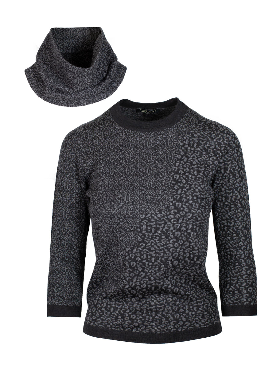 Cashmere Duo Abstract Jacquard Sweater and Funnel Scarf | MARLOWE