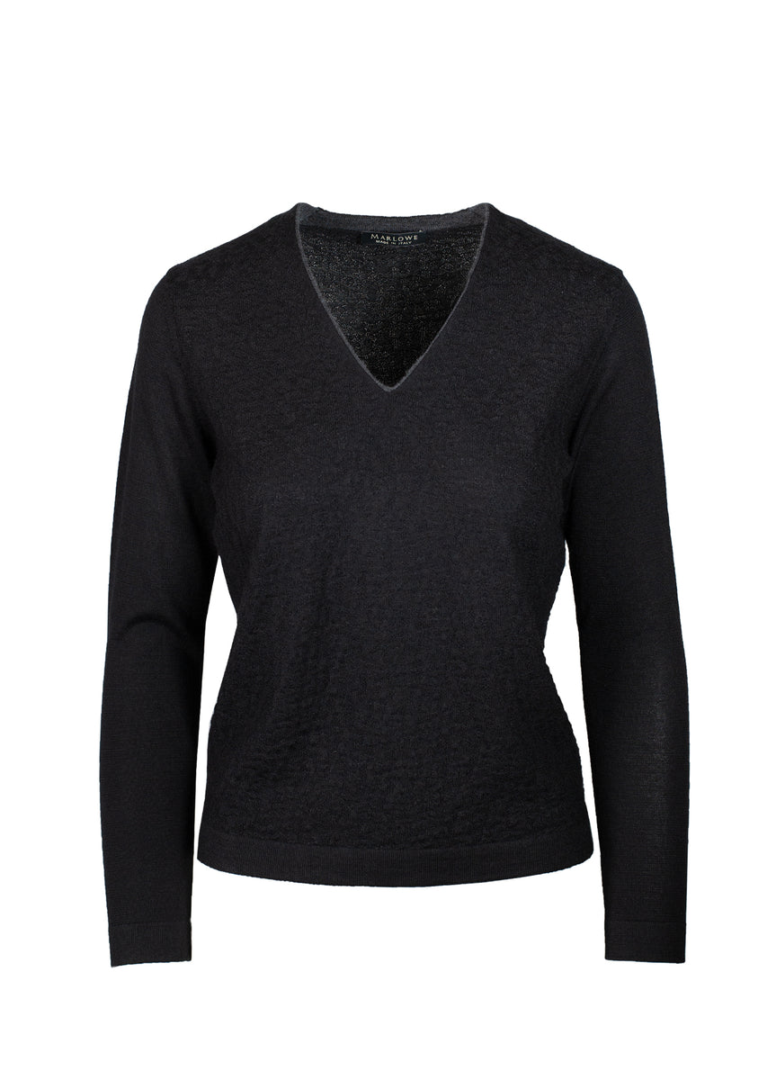 Cashmere Abstract Texture V-Neck Sweater | MARLOWE
