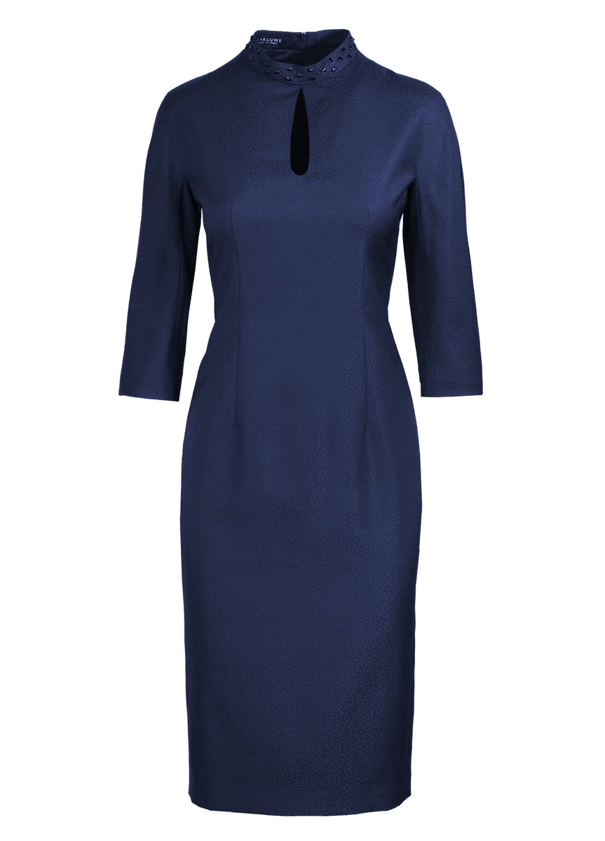 Abstract Jacquard Superfine Wool Beaded Dress | MARLOWE